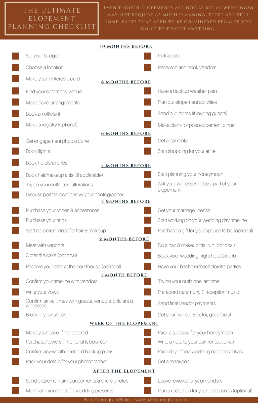 Ultimate Elopement Planning Checklist - A step by step guide to elopement